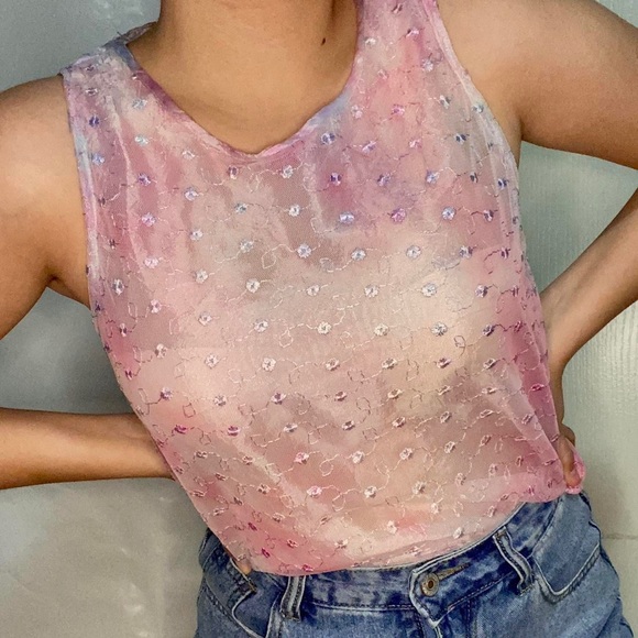 Vintage | Tops | Vintage Pastels Pink Lilac Top | Poshmark